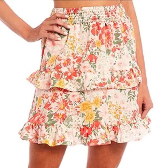 Love & Piece | Skirts | Love Piece Smockedwaist Floral Tiered Ruffled ...